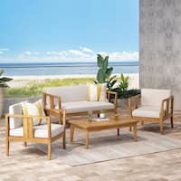 Nicholson Outdoor 4-seat Acacia Chat Set by Christopher Knight Home ...