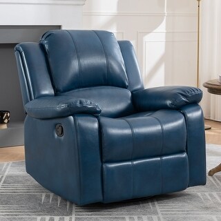 Blue Faux Leather Manual Recliner, Overstuffed Headrest - Bed Bath ...