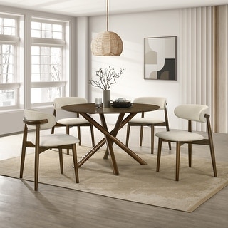 Roundhill Furniture Arnott 5-Piece Round Dining Set, Walnut Finish ...