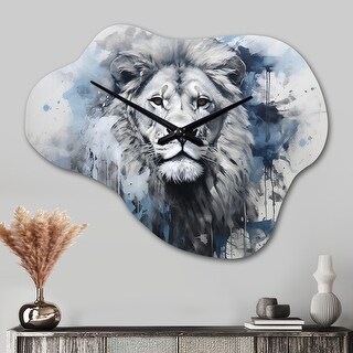 Designart - Grey And Blue Savannah Royalty Lion II - Lion Large Wall ...