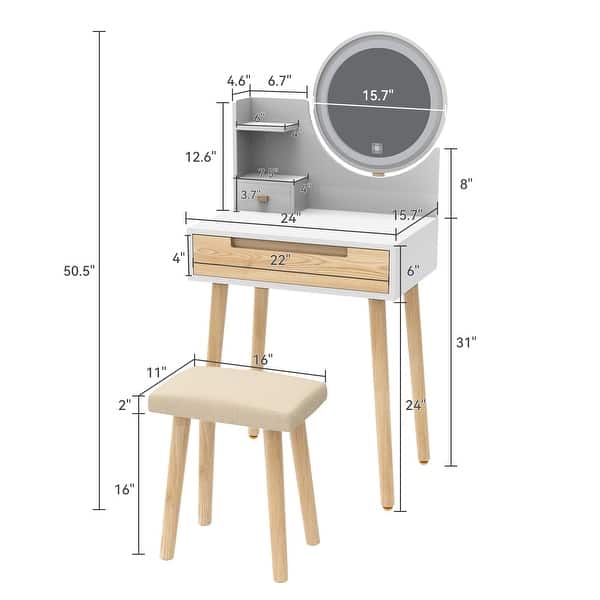 Vanity Desk Set with Adjustable Lighted Mirror & Storage Shelf Vanity ...