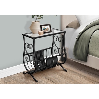 Satin Black Metal Magazine Table with Tempered Glass - Bed Bath ...