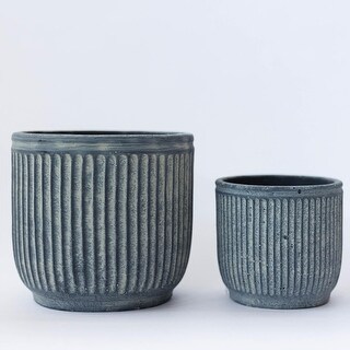Set Of 2 Rough Textured Vertical Lines Washed Blue Planters - Bed Bath & Beyond - 40305592