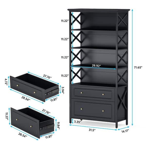 72"Tall Black Bookshelf with 2 Drawers - Bed Bath & Beyond - 38355786