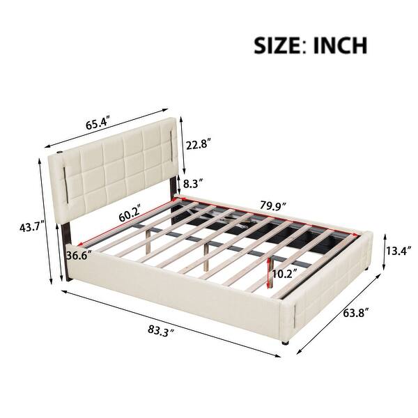 Upholstered Platform Bed with Hydraulic Storage System and LED Light ...