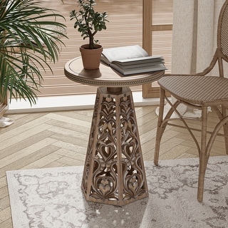 COZAYH Rustic Farmhouse Wooden End Table, Distressed Round Accent Table ...