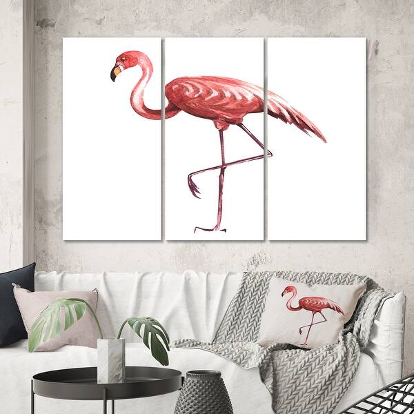 Designart "Pink Flamingo On One Leg" Traditional Canvas Wall Art Print ...