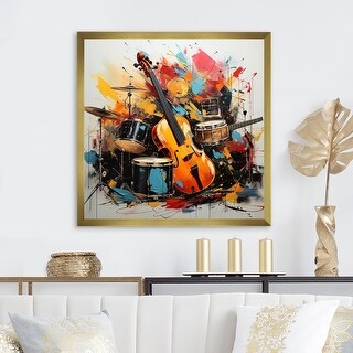 Designart "Music Vibrant Rhythms Bold" Music Framed Wall Decor - Bed ...