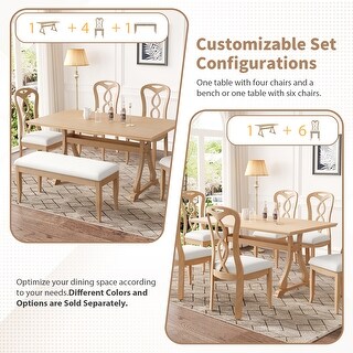 Kitchen 6-Piece Dining Table Set with Upholstered Bench and Decorative ...