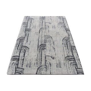 Shahbanu Rugs Ash Gray, The Cane Design, Pure Silk With Textured Wool ...