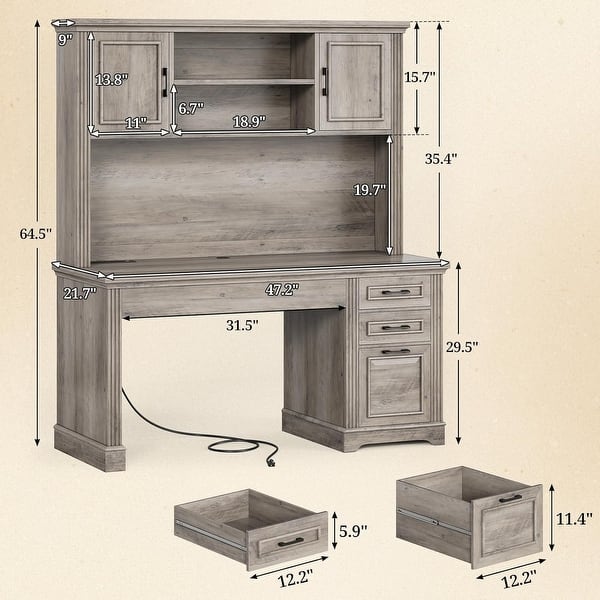 Farmhouse Executive Office Computer Desk with Drawers Storage Cabinet ...