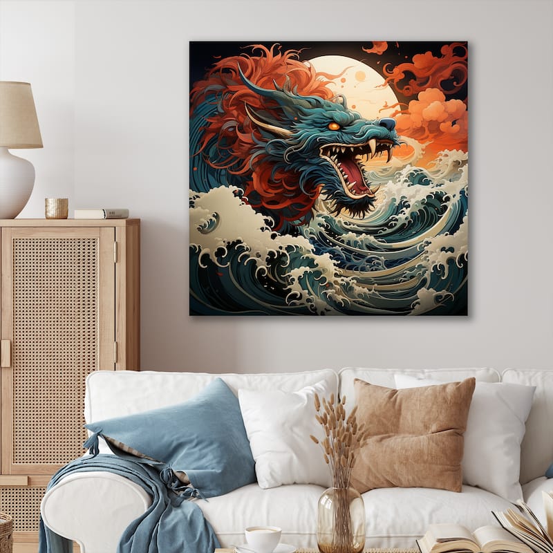 Designart "Japanese Dragon On The Wave Off Kanagawa I" Dragons Wall Art ...