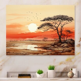 Designart "Orange Yellow African Landscape" Africa Metal Large Print ...