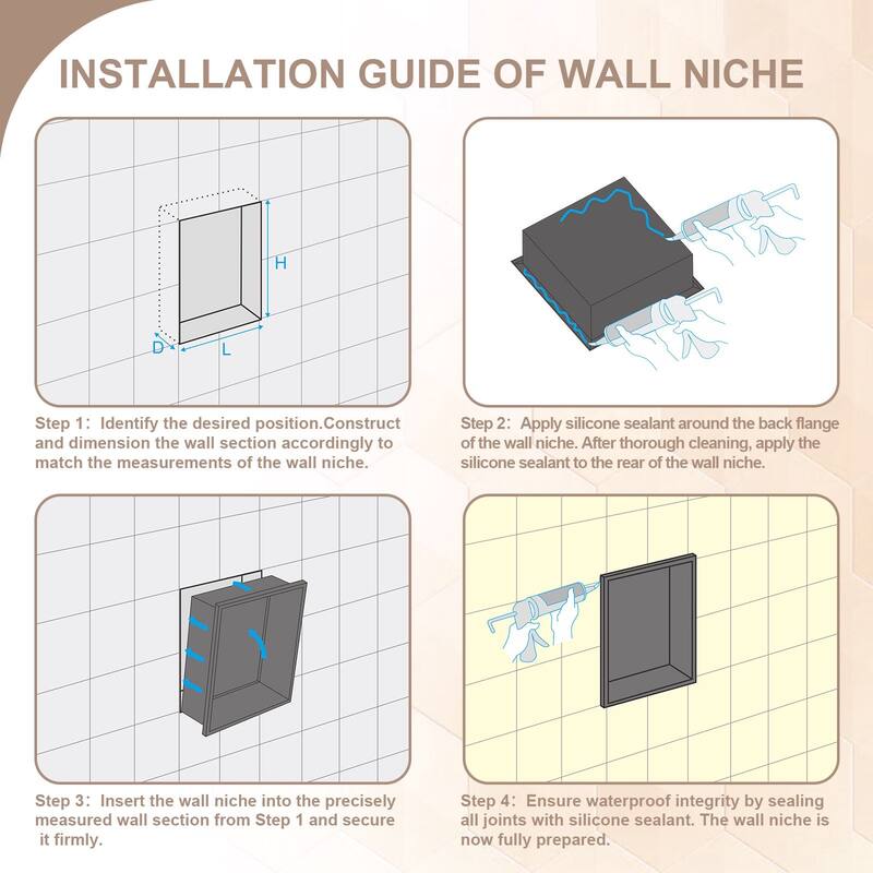 14'' x 14' Bath Shower Niche Stainless Steel Bathroom Storage ...