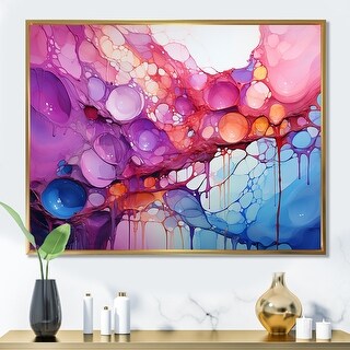 Designart "Symphony Purple And Blue Drip Painting" Drip Painting Framed ...