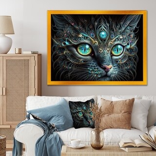 Designart "Luminous Blue Space Cat With Blue Eyes I" Animals Cat Framed ...