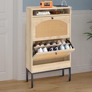 Farmhouse Style Wooden Shoe Storage Cabinet with Charging Station - Bed ...