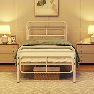 Twin Metal Bed Frame Platform with Geometric Pattern White - Bed Bath ...