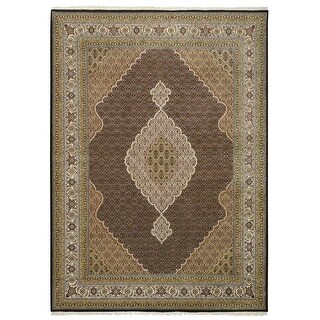 Hand Knotted Black Fine Oriental with Wool Oriental Rug (9' x 12'6 ...