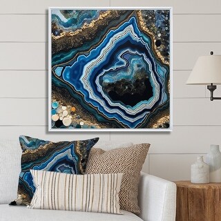 Designart "Teal Gold Geode Gems" Stone Geode Framed Canvas Wall Art ...