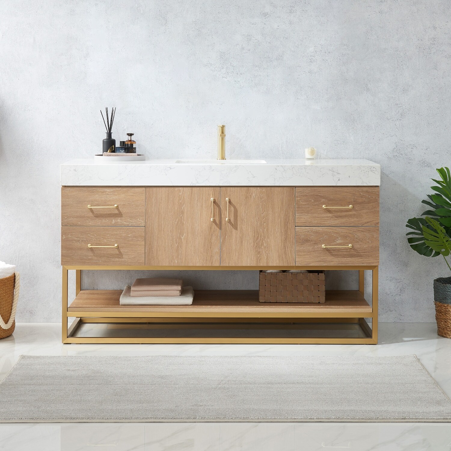 Alistair 42" Vanity with White Grain Stone Countertop Without Mirror ...