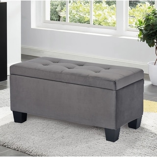 30 inch Storage Ottoman Bench with Flip up Top, Fabric Upholstered ...