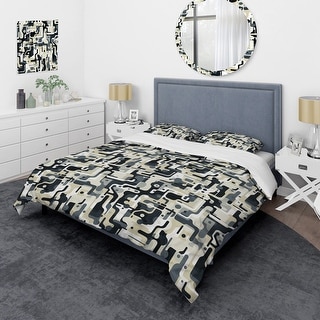 Designart "Beige And Grey Urban Maze " Modern Bedding Set With Shams ...