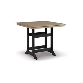 42 Inch Outdoor Counter Height Dining Table, Brown Slatted Top Metal ...