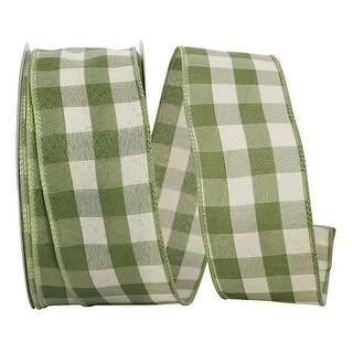 White And Moss Green Celine Plaid Twill Wired Ribbon - Bed Bath ...