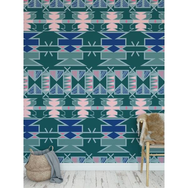 AZTEC GREEN Peel and Stick Wallpaper By Kavka Designs - 2' x 16' - Bed ...