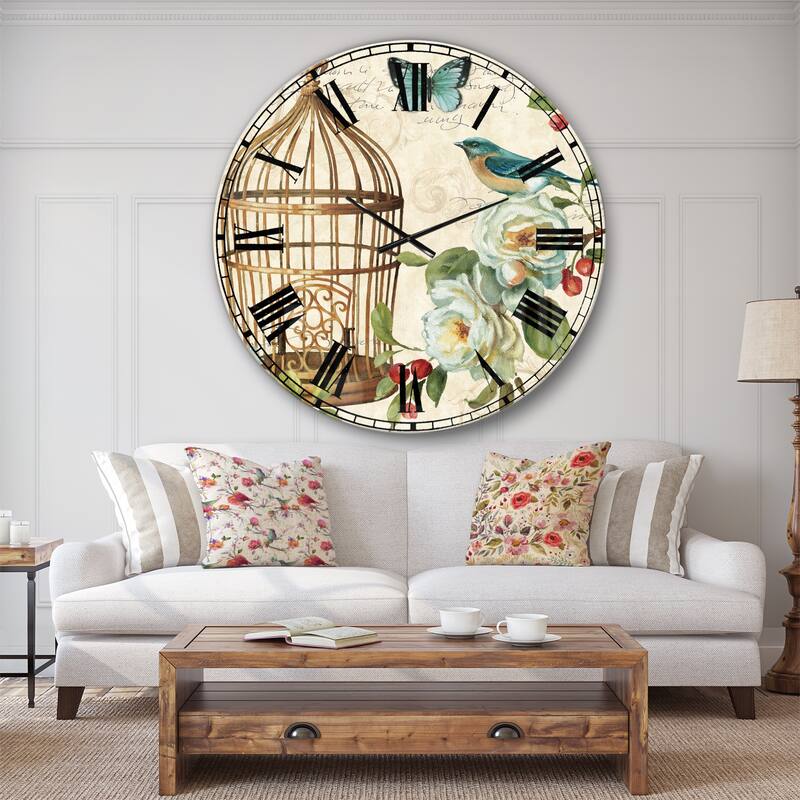 Designart 'Blue Cottage Bird, Birdcage and Apple Blossoms I' Floral and ...