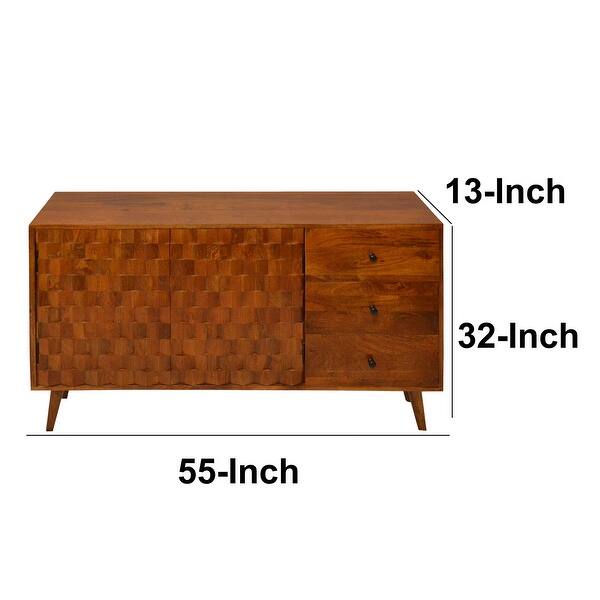 55" in Farmhouse TV Stand Honeycomb Pattern Media Console Cabinet with ...