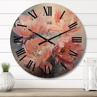 Designart "Peach Tulips Romantic Impression II" Floral Oversized Wood ...
