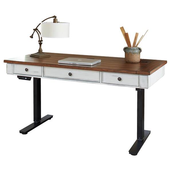 Rustic Wood Electric Sit/Stand Desk, Height Adjustable Table, White ...