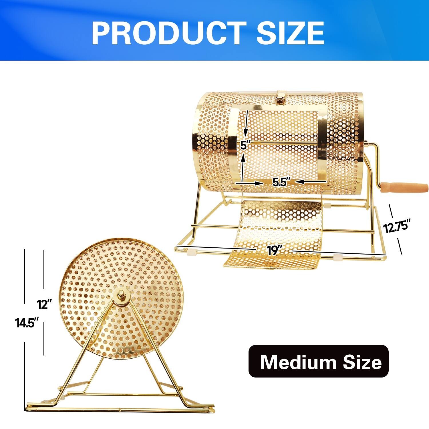 GSE™ Medium Brass Raffle Ticket Drum - Holds 5,000 Tickets or 200 Ping ...