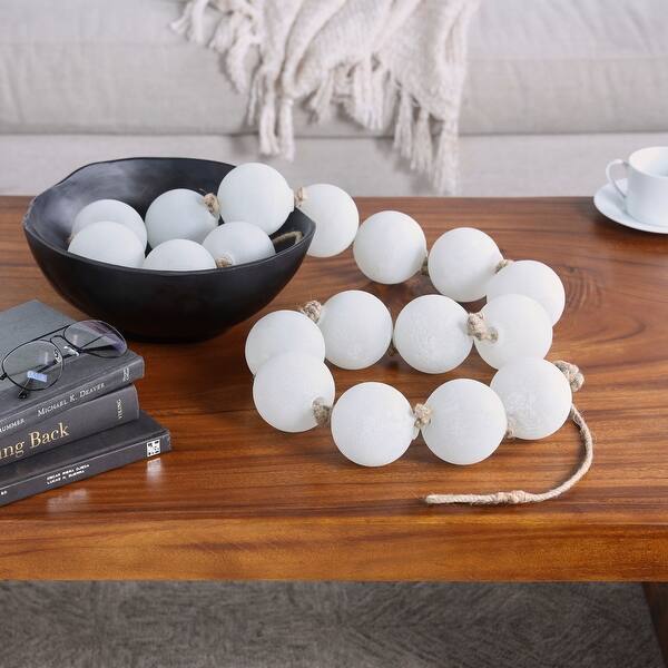 White Glass Handmade Round Extra Long Solid Orb Beaded Garland with ...