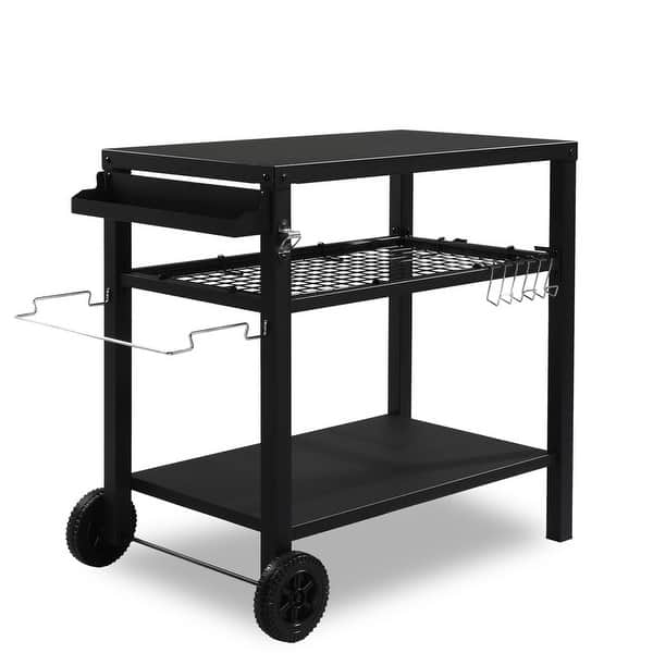 Outdoor Grill Cart Movable BBQ Trolley Food Prep Cart with Two Wheels ...
