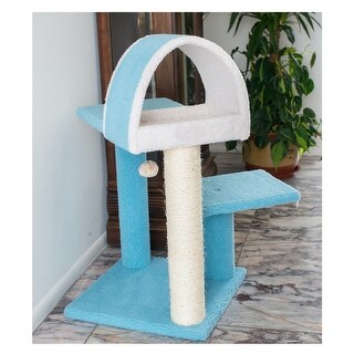 Sky Blue Real Wood Cat Tree With Scratcher And Tunnel For Squeeze - Bed ...
