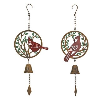 Metal Cardinal Bird Wind Chimes Bell Garden Decoration Art (Set Of 2 ...
