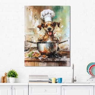 Designart "Brown Dog Chef In Kitchen" Animals Dog Kitchen Wall Art For ...