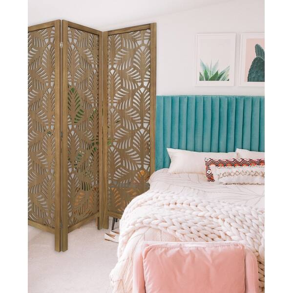 3 Panel Room Divider with Tropical leaf - 48" W x 1.5" D x 67" H - Bed ...