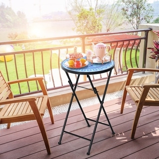 14 Inch Round End Table with Ceramic Tile Top - 14"(L) x 9"(W) x 22"(H ...