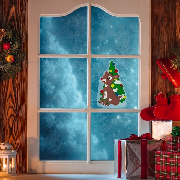 8" Rudolph and Christmas Tree Double Sided Gel Window Cling Decoration ...