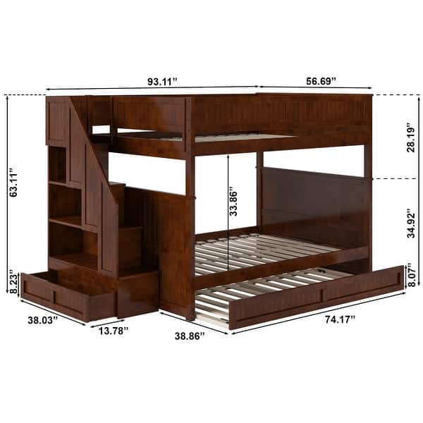 Dover Full over Full Staircase Bunk Bed with Storage Drawer and Twin ...