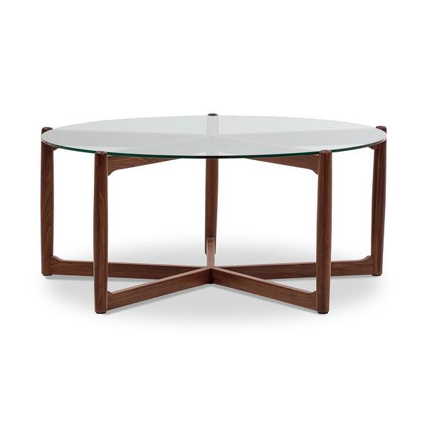 Aurelle Home Heatra Modern Solid Wood Round Glass Top Coffee Table ...