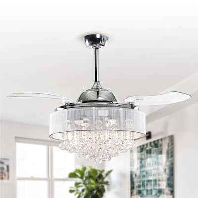42-inch Retractable 3-Blades Crystal LED Ceiling Fan with Remote ...