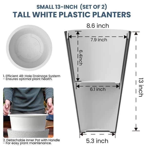 Black Tall Plastic Round Plant Pots / Large Indoor and Outdoor Flower ...