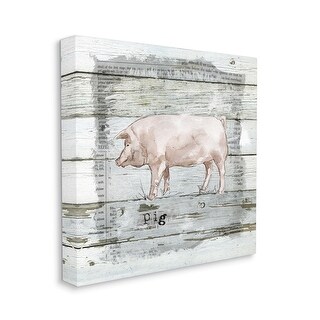 Stupell Country Pink Pig over Book Collage Rustic Pattern Canvas Wall ...