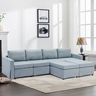 Light Blue Modern 4+2 pc Linen Modular Sectional Sofa Couch Set, Seat ...