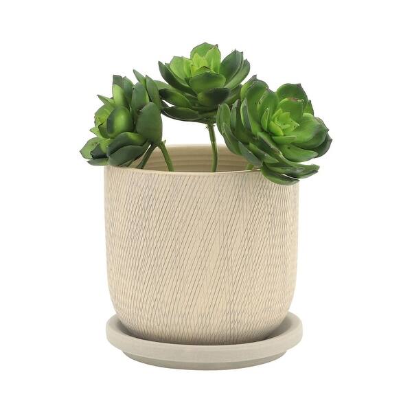 Ceramic Mesh Planters with Saucers - 6" - Taupe and Brown - Set of 2 ...